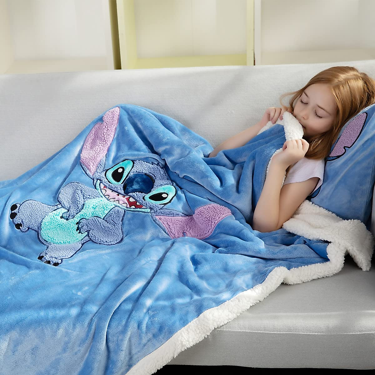 COSUSKET Kids Throw Blanket, 3D Cartoon Embroidery Sherpa Blanket Boys Girls Gifts