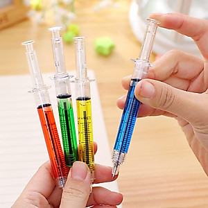 Hutou 6 Syringe Ballpoint Pens + 6 Syringe Highlighters, Syringe Pen Multi Color Novelty Pen for Student School Supplies(12 Pack)
