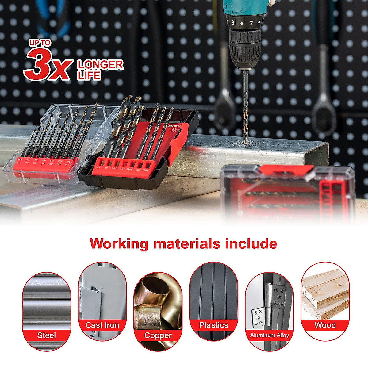 VALYRIANTOOL Impact Drill Bit Set, 21PCS Hex Drill Bit Set, Black Gold Drill Bits Set, HSS Quick Change Impact Driver Drill Bit Set for Copper, Aluminum, Zinc Alloy, Wood, Plastic 1/16"-1/2"