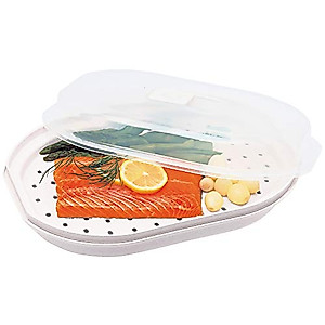 Prep Solutions by Progressive Microwavable Fish and Veggie Steamer, Steam Vent, Vegetable Steamer, BPA FREE, Dishwasher Safe
