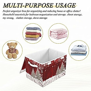 senya Christmas Storage Baskets Collapsible Storage Bins with Lids, Christmas Coffee Tree Red Wooden Storage Boxes Clothes Baskets for Organizing
