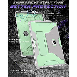 MoKo Case Fit Microsoft Surface Pro 7 Plus/7/6/5/4/LTE, [Heavy Duty] Shockproof Full-Body Rugged Hybrid Tablet Case with Hand Strap & Kickstand Fit Pro 7+/Pro 7/Pro 6/Pro 5/Pro 4/Pro LTE, Green+Gray