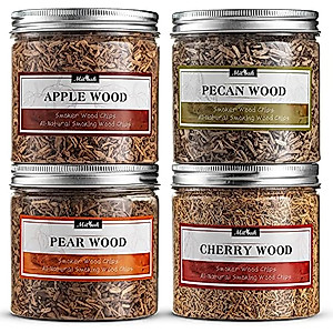 MITBAK Wood Chips for Smoking Gun (Set of 4 -Apple,Cherry, Pecan, Pear) 4 OZ Each Extra Fine Wood Smoking Chips for Handled Cocktail Smoker, Premium Smoker Wood Chips for Drinks, Food