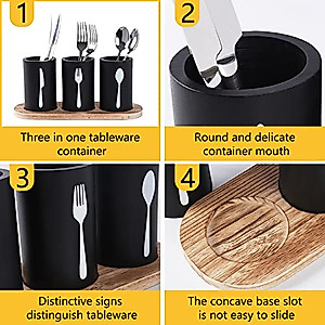 Silverware Organiser - Set of 3 (with wooden tray)Tabletop wooden silverware holder utensil holder for forks spoons knives party kitchen holder silverwareliving room Restaurant (Black Black Black)