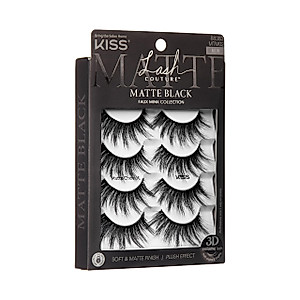 KISS Lash Couture 3D Matte False Eyelashes, Matte Cheviot', 18mm-20mm, Includes 4 Pairs Of Lashes, Contact Lens Friendly, Easy to Apply, Reusable Strip Lashes