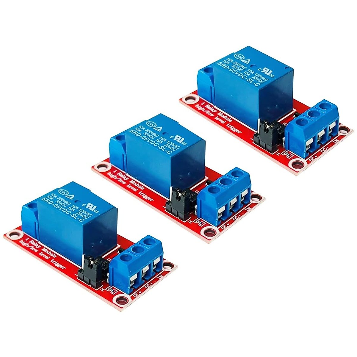 DIYables 3pcs Relay Module for Arduino, ESP32, ESP8266, Raspberry Pi, 1 Channel, 5V, High/Low Level Trigger