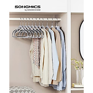 SONGMICS Pack of 50 Coat Hangers, Heavy-Duty Plastic Hangers with Non-Slip Design, Space-Saving Clothes Hangers, 16.5 Inches Wide, 360° Swivel Hook, Gray and Silver UCRP20G50