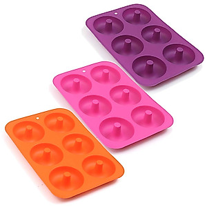 Cozihom 6-Cavity Silicone Donut Mold, Silicone Bagel Mold, Non-Stick Donut Mold, Food Grade Silicone, BPA Free, 3 Pcs