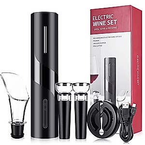 Electric Wine Opener Set ,Wine Bottle Opener Gifts for Home Kitchen,Wine Gifts for Wine Lovers, 5 in 1 Automatic Wine Bottle Opener with Foil Cutter Vacuum Stoppers Pourer