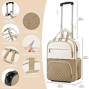 ZOMFELT Carry On Underseat Multi-functional,17-inch Rolling Lightweight Overnight Suitcase, Wheeled Carry On Case for Airplanes, Travel Carry on Suitcase with Wheels for Women Work Travel,Beige