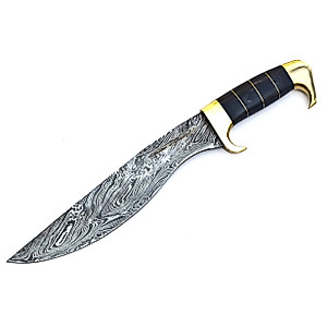 Skokie Knives Custom Hand Made Damascus Steel Hunting Knife Handle Black Pakka Wood with Brass Spacer