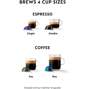 Nespresso VertuoPlus Deluxe Coffee and Espresso Machine by Breville with Milk Frother, 8 Ounces, Black