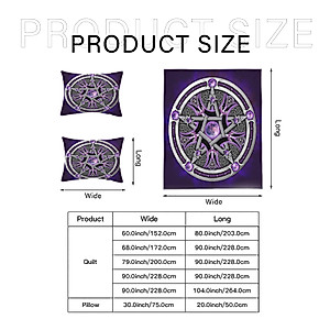 Bedding Sheet Bed Sets, Purple Wicca Wiccan Star Pentagram Pentacle Soft 3-Pieces Duvet Cover Set Comfy 1 Comforter Cover & 2 Pillowcases for All Season Full(79"×90")