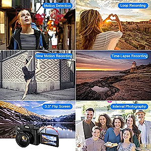 Acoletty 4K Digital Camera for YouTube, 48MP Vlogging Camera, 16X Digital Zoom, 3.0" IPS 30FPS 180° Flip Screen TopCam32 Zoom, 52mm Wide Angle Lens, Macro Lens, 2 Batteries and 32GB TF Card