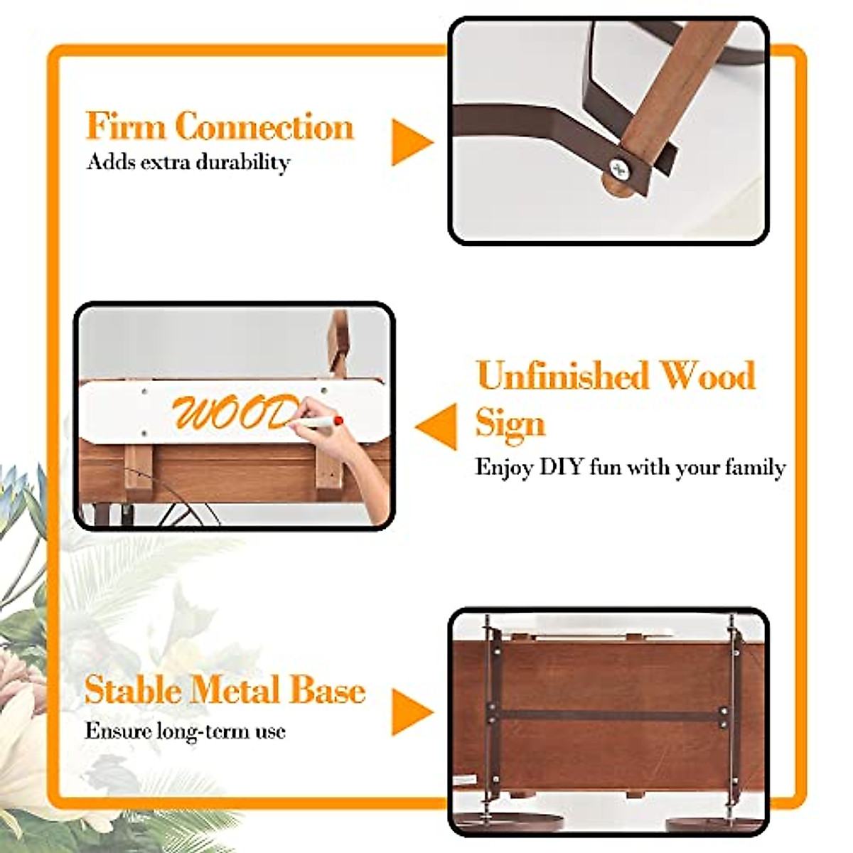 Dragosum Wooden Wagon Wheel Decor, Small Decorated Cart Garden Planter with Divider and Handle, Porch Decorations Indoor/Outdoor Planting Pots, Flower Box Wishing Wells Backyard Balcony Patio Walnut