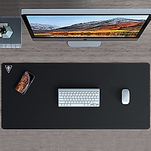 Large Extended Gaming Mouse Pad with Stitched Edges, (35.4X15.7X0.18In) Durable Non-Slip Natural Rubber Base, Waterproof Computer Keyboard Pad Mat for Esports Pros, Gamer, Desktop Office, Home-Black