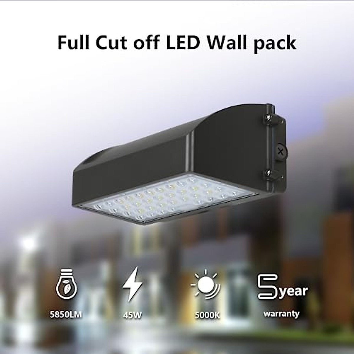Sokply Full Cutoff LED Wall Pack Light 45W(300W Eqv.), 5000K 120-277V Full Cutoff Flood Light Dimmable, IP65 UL Listed Outdoor Wall Pack Light for Parking Lot, Alleyways, Warehouse