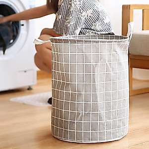 KONLREMA Gray Laundry Hamper Large Canvas Fabric Lightweight Storage Basket,Dirty Clothes Collapsible Round Waterproof,Clothes Hamper for College Dorms, Boys and Girls Bedroom, Clothes Basket