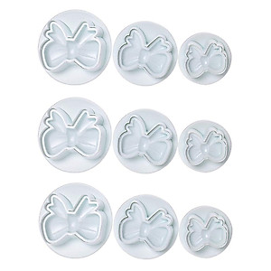 RAYNAG 3 Sets of Bowknot-liked Plastic Plunger Cutters Fondant Cookie Pie Crust Cutout Molds Clay Cake Decorating Cutter Plungers (9 Pieces)