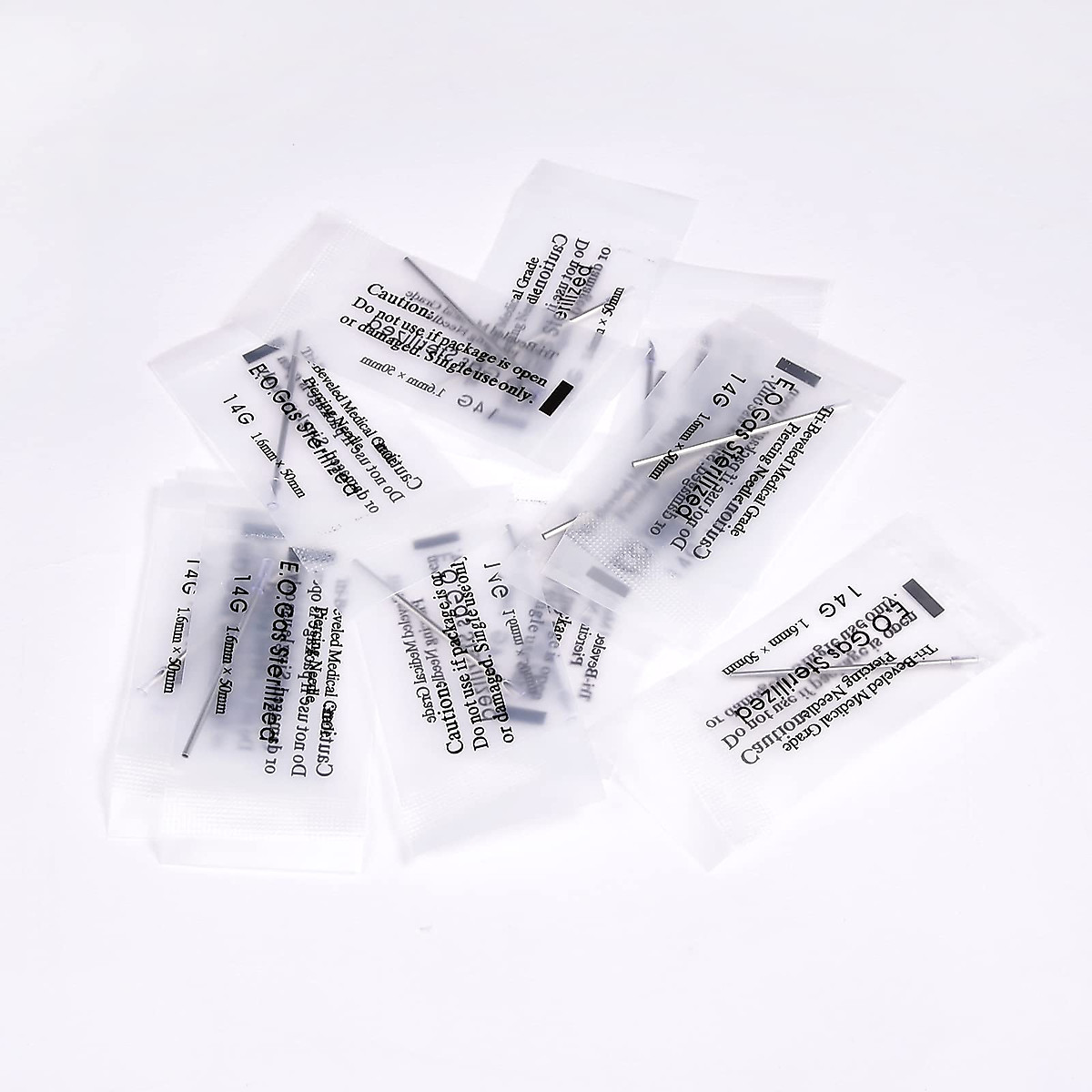 JIESIBAO 100PCS Mixed Body Piercing Needles, 14G 16G 18G 20G Stainless Steel Sterile Disposable Ear Nose Navel Nipple Lip Piercing Needles