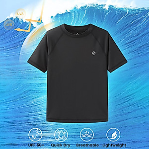 HODOSPORTS Boys UPF 50+ Rash Guard Swim Shirts Short Sleeve Quick Dry UV Protection Sun Shirt Black