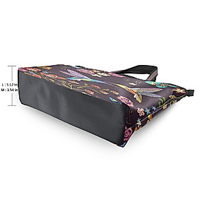 linqin Women's Shoulder Handbags Tote Purse with Zipper closure Humming Bird And Tropical Flowers Embroidery