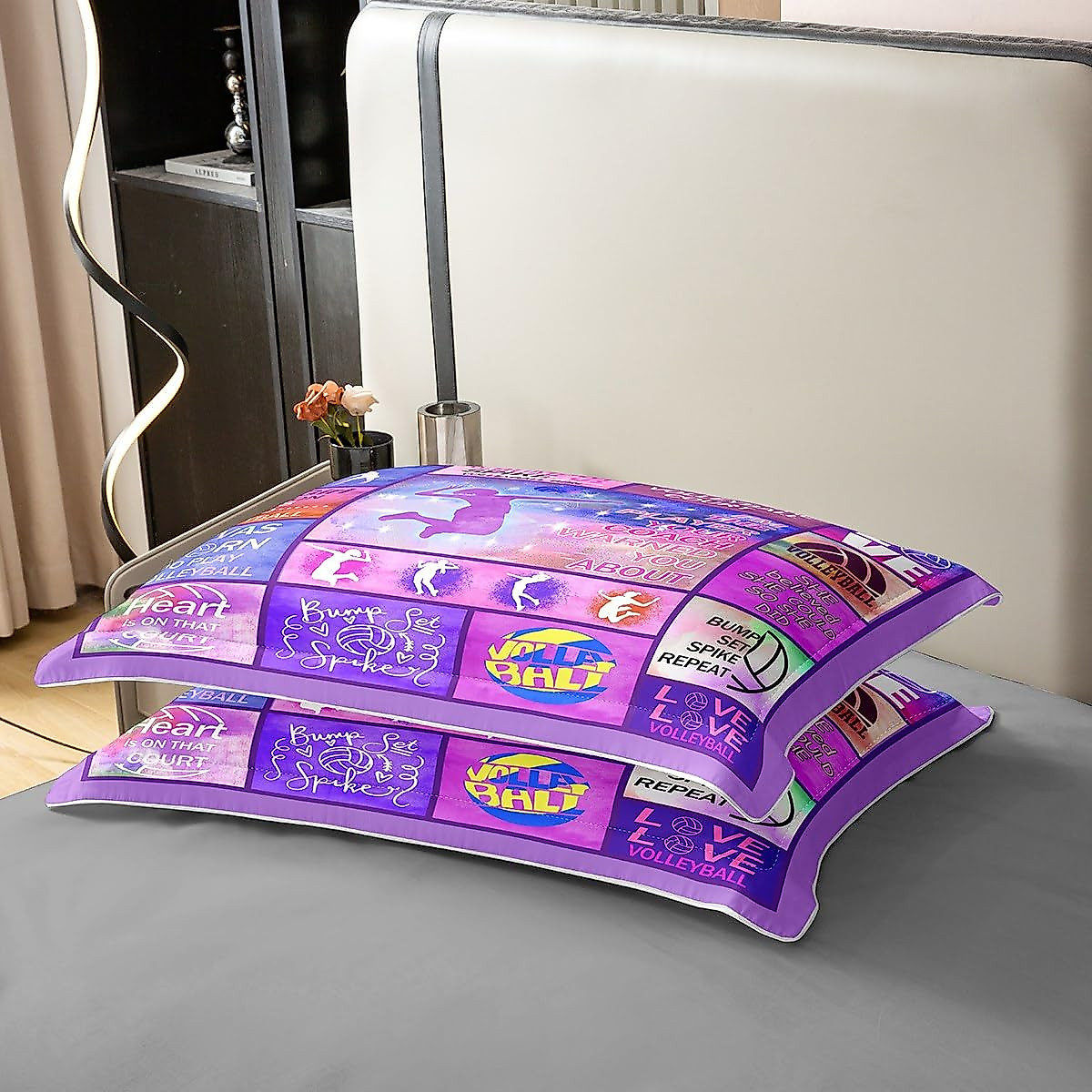 Volleyball Bedding Duvet Cover 100% Cotton Set Twin Size Sports Game Bedding Set for Kids Decor Volleyball Player Comforter Cover Set Purple Bedspread Cover Bedroom Bedclothes