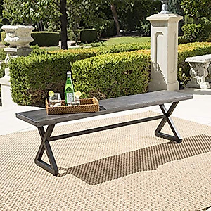 Christopher Knight Home Rolando Outdoor Aluminum Dining Bench with Steel Frame, Grey / Black