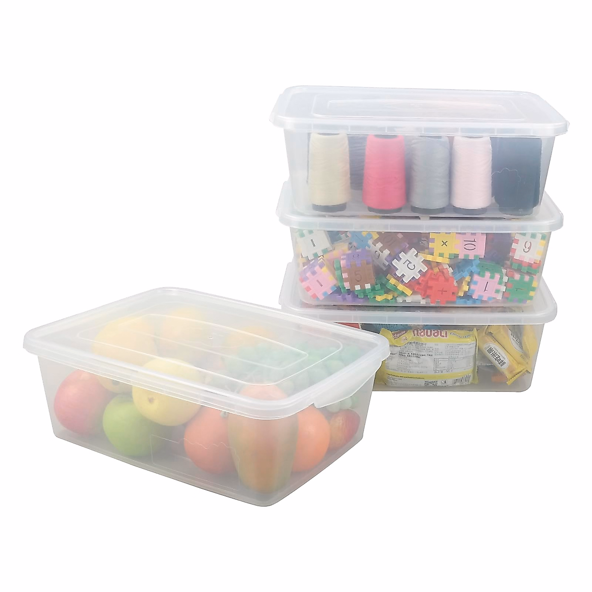 Kekow 4-Pack Plastic Clear Storage Bins with Lids, Plastic Latch Storage Boxes, 14 L