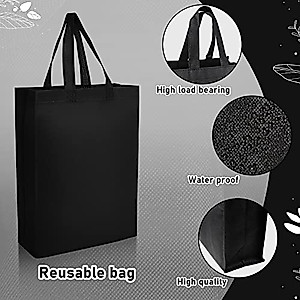 24 Pcs Reusable Totes with Handles Black Tote Bag Kitchen Grocery Bag Fabric Cloth Heavy Duty Shopping Bags (Classic Style)