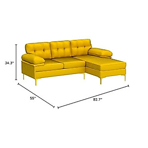 COOSLEEP Convertible Sectional Sofa Couch, 83" L-Shape Sofa Couch with Chaise Convertible,ChenilleFabric Upholstered for Living Room, Apartment, Office (Golden)