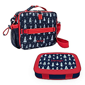 Bentgo Prints Insulated Lunch Bag Set With Kids Bento-Style Lunch Box (Space Rockets)