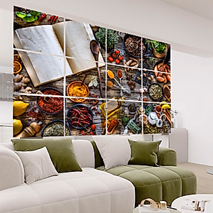 12 PCS Hanging Room Divider Cookbook spices herbs from rustic wooden table Decorative Solid PVC Board Screen Panels Room Partition Wall Screen Panels for Bedroom Dining Room Office