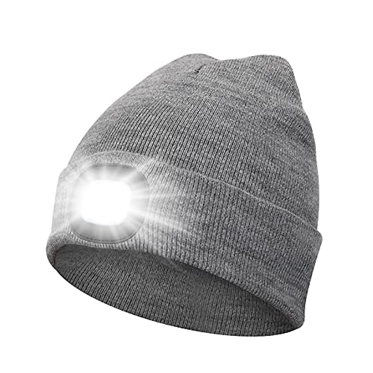 Beanie Hat with Light Unisex LED Beanie Hat with Light USB Rechargeable Running Hat Alpine Cap Gift for Men and Women Teens (Grey)