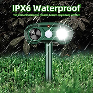 2 PCS Ultrasonic Animal Repellent Outdoor Solar Animal Repeller Waterproof with Motion Sensor LED Strobe Light Alarm Sound Animal Deterrent for Cat Squirrel Raccoon Deer Fox Repellent (Deer Repellent)