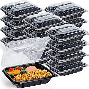 YANGRUI Clamshell Food Containers, Large Capacity 45 Pack 9.5 Inch 38 oz Anti-Fog Leak Proof Shrink Wrap 3 Compartment To Go Containers BPA Free Microwave Freezer Safe Plastic Meal Prep Container