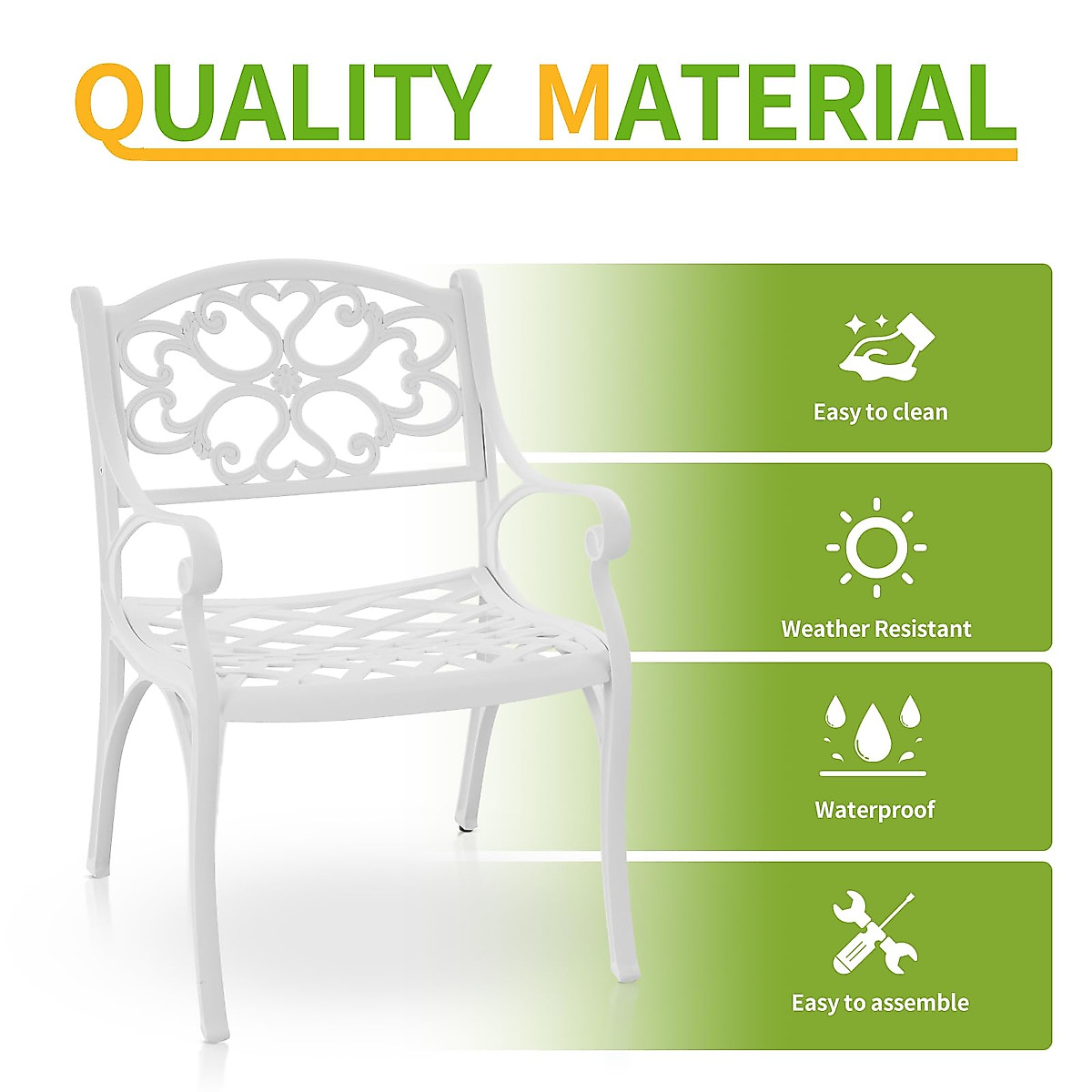 PATIO-IN Outdoor Patio Chairs Set of 2 Metal Patio Bistro Dining Chairs with Armrests,Cast Aluminum Patio Furniture Bistro Chairs for Porch,Poolside,White