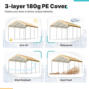 ADVANCE OUTDOOR Adjustable 10x20 ft Heavy Duty Carport Car Canopy Garage Boat Shelter Party Tent, Adjustable Peak Height from 9.5ft to 11ft, Beige