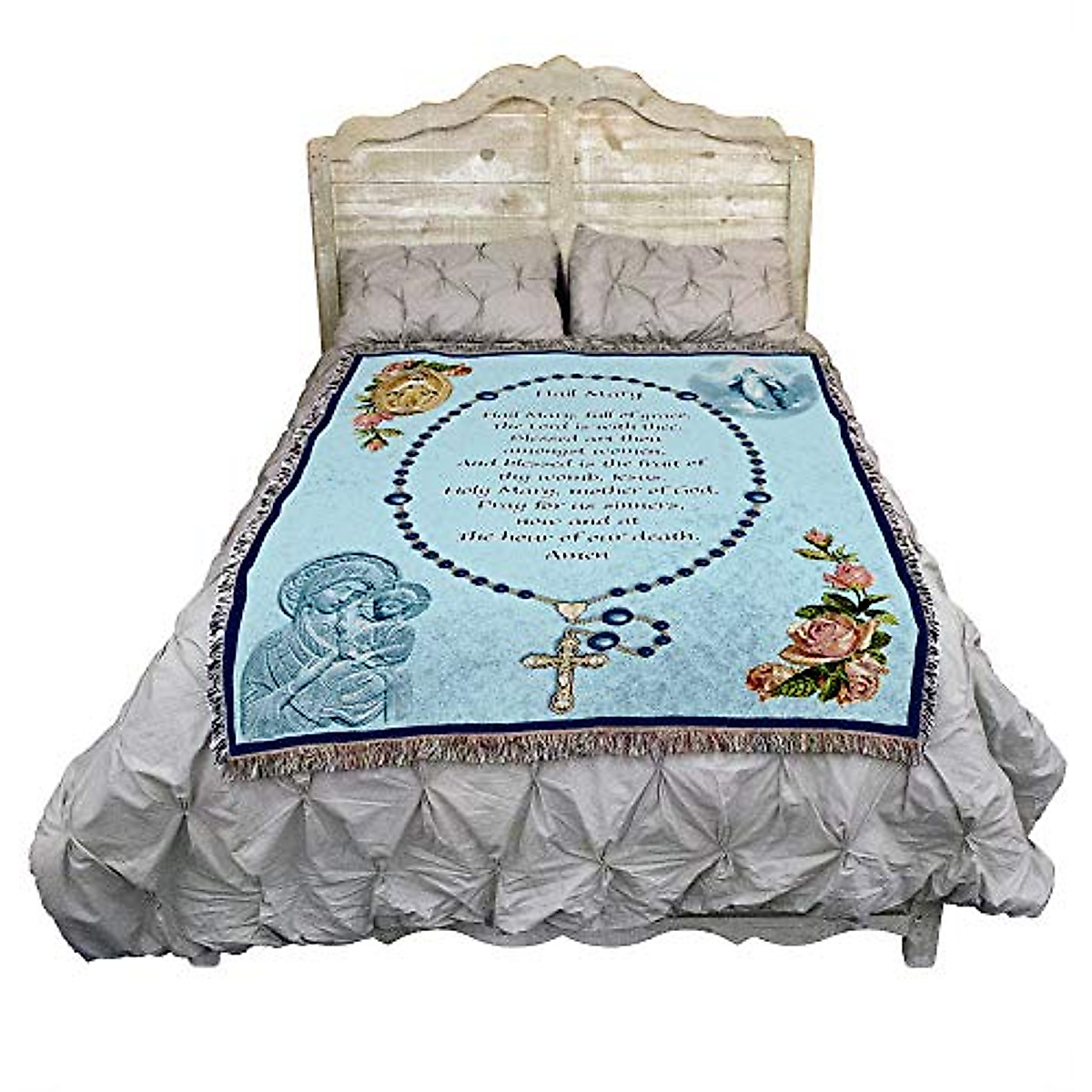 Pure Country Weavers Hail Mary Prayer with Rosary Beads Blanket - Religious Gift Tapestry Throw Woven from Cotton - Made in The USA (72x54)