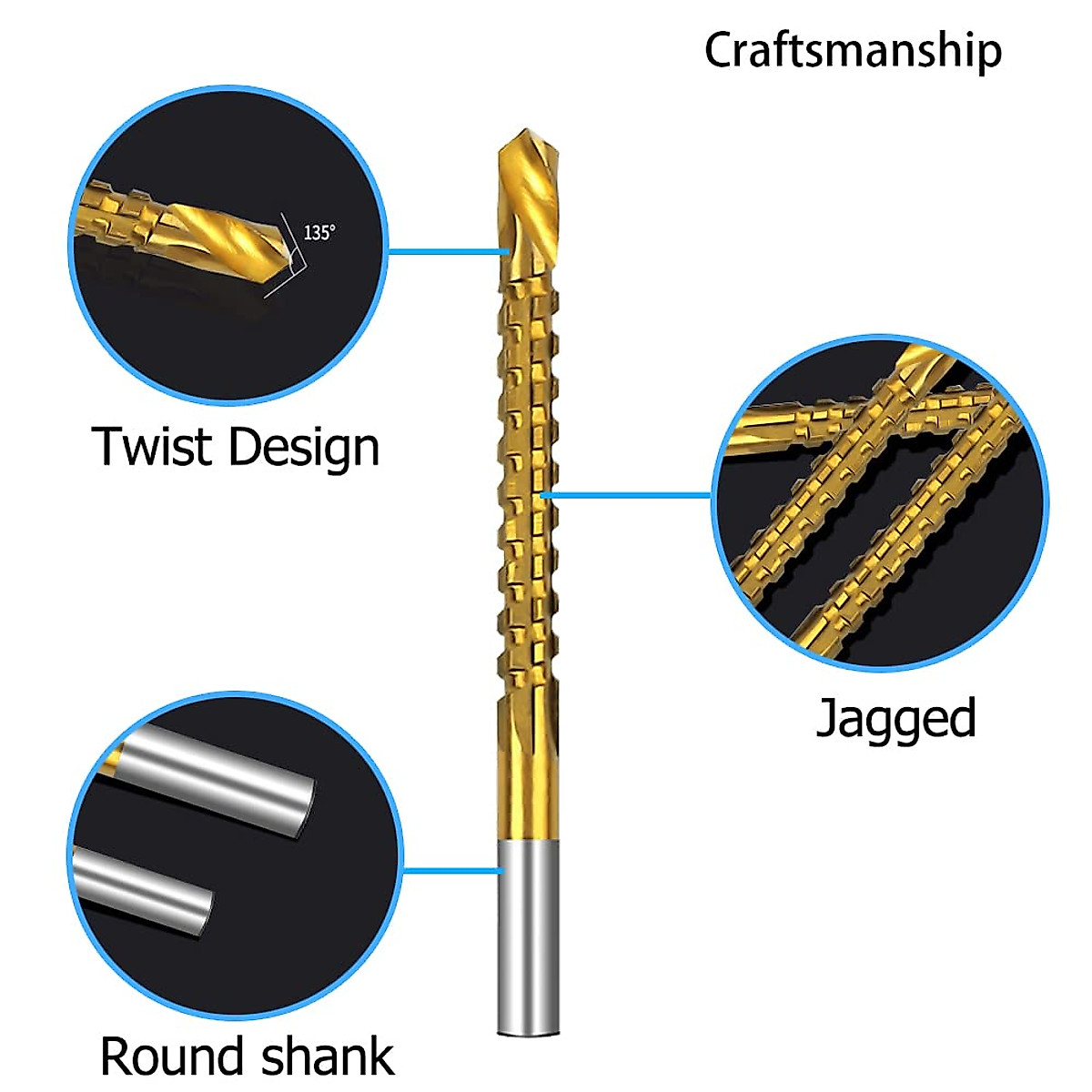 PERFACTOOL 6Pcs Titanium Nitride Coated Twist Drill Bits Set Straight Shank, 4241 high-Speed Steel,135 Degree Tip,Cobalt Drill bit Set Power Tool for Hardened Metal, Stainless Steel, Plastic and Wood