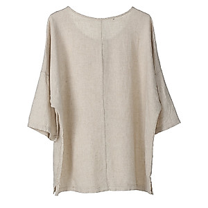 Minibee Women's Elbow Sleeve Linen Tunic Tops Solid Color Retro Blouse Linen L