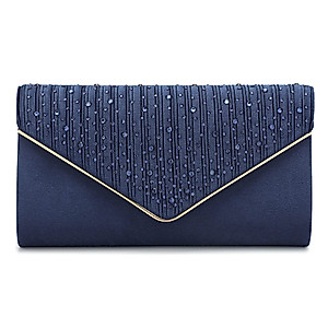 Mihawk Satin Clutch Handbag for Women, Navy Blue, Wedding Occasion