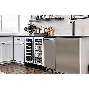 Beverage and Wine Refrigerator, Freestanding or Built-in 24 inch Wine Fridge Dual Zone Wine Cooler with Tempered Glass Door and Temperature Memory Function Wine Cellars for 19 Bottles and 57 Cans