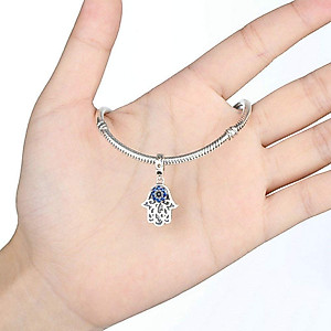 925 Sterling Silver Hamsa Charm Hand Charm Evil Eye Charm Birthday Charm Anniversary Charm for Pandora Charms Bracelet (Silver)