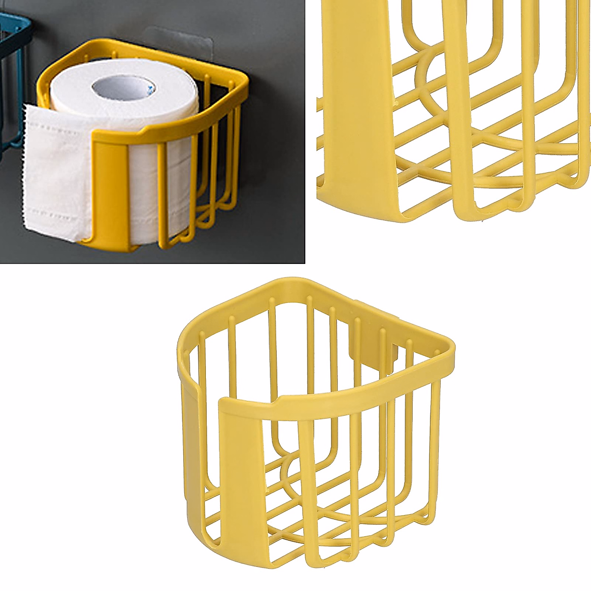 Mokernali Toilet Paper Holder, Wall‑Mounted Self Adhesive Toilet Roll Holder No‑Punch Toilet Shelf with No-Punch Sticker for Home Bathroom Kitchen(Yellow)