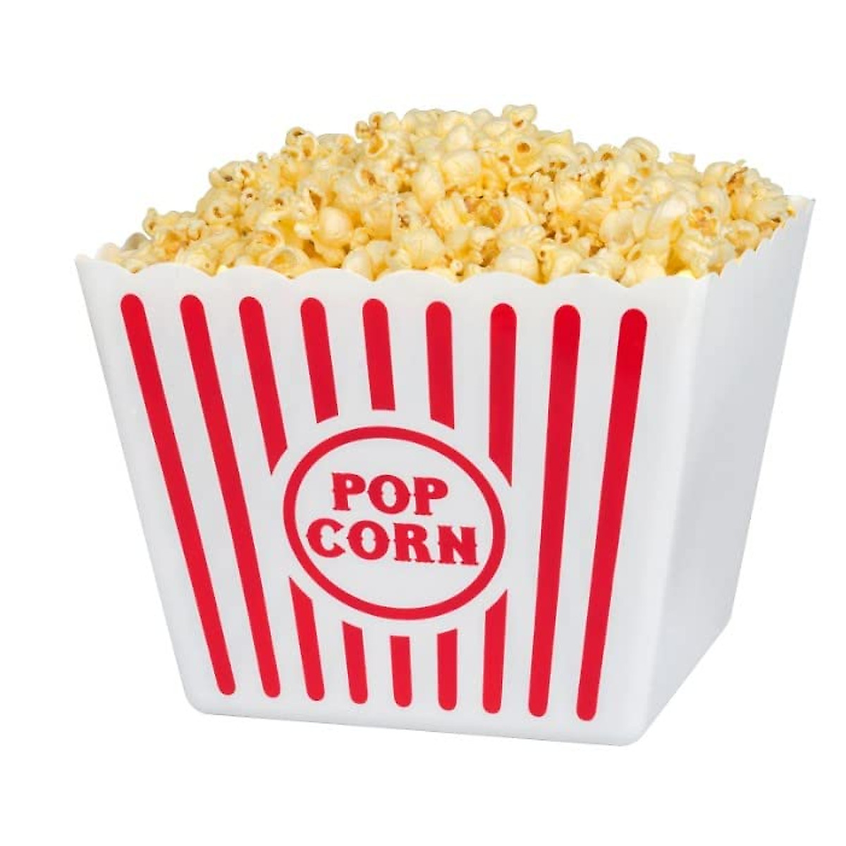 TDST Set of 4 Large Plastic Popcorn Tubs, 8.75x8.75 in. Retro Classic Red and White Striped Bowl Reusable Movie Theater Bucket with Bonus TDST Upendo