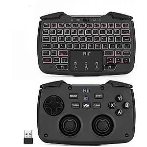 (Backlit Version)Rii RK707 3 in 1 Multifunctional 2.4GHz Wireless Portable Game Controller 62-Key Rechargeable Keyboard Mouse Combo Turbo Vibration Function for PC/Raspberry pi2/Android TV Google/TV B
