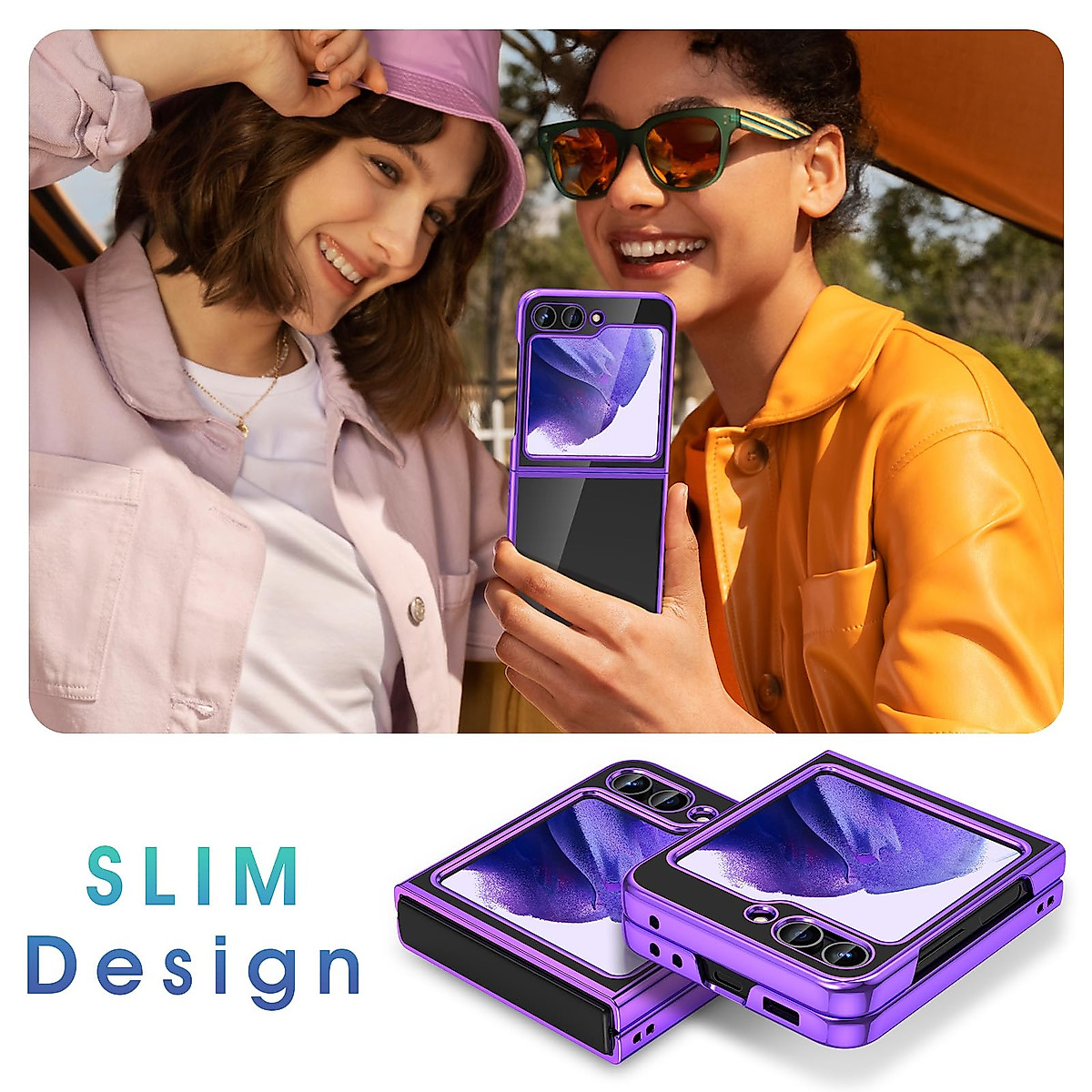 MILPROX Compatible for Galaxy Z Flip 5 Case (2023), Slim Hard Cover Luxury Electroplated Edge, Ultra Thin Shockproof Bumper Folding Gel Shell Protector for Samsung Galaxy Z Flip 5 Case-Purple