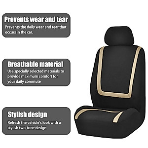 BELOMI Car Seat Covers Full Set, Breathable Premium Cloth Automotive Seat Cover, Universal Front and Rear Seat Covers, Easy to Install Car Accessories for Most Cars Trucks SUV (Beige)