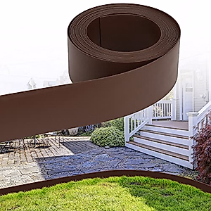 Fuairmee Garden Edging Border, Landscape Edging, Bender Board, Weed Barrier, Garden Borders, 4 in x 32.8 ft, 0.78 in Thickness Without Stakes, Easy to Install, Brown